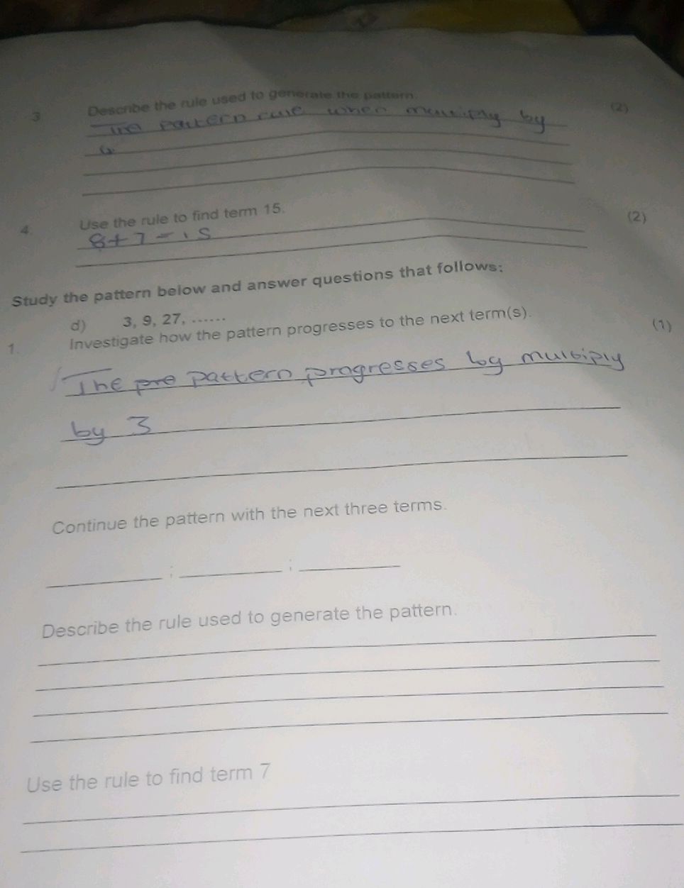 d) 3, 9, 27, ... Investigate how the pattern | StudyX