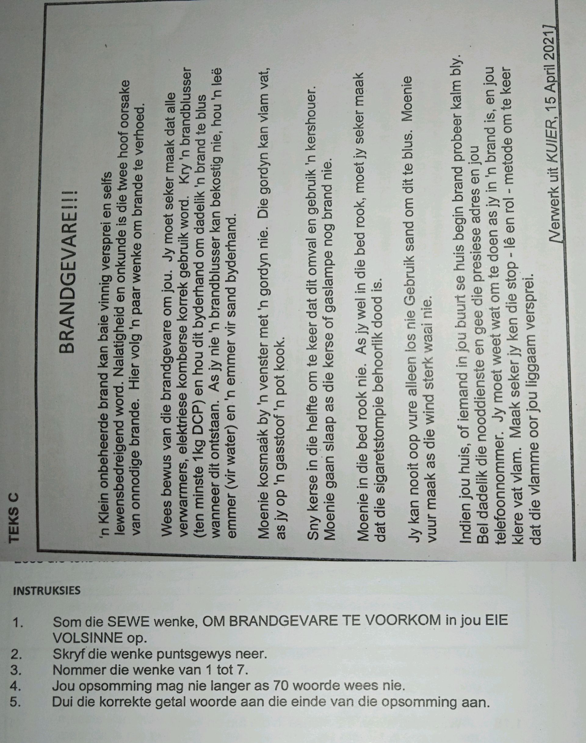 INSTRUKSIES 1. Som die SEWE wenke, OM | StudyX