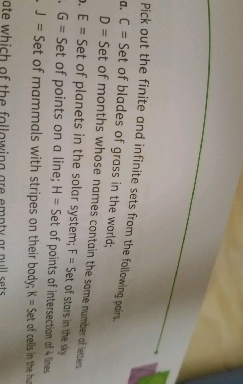 Pick out the finite and infinite sets from | StudyX