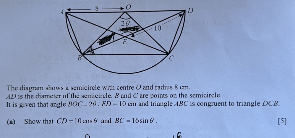 The diagram shows a semicircle with centre | StudyX