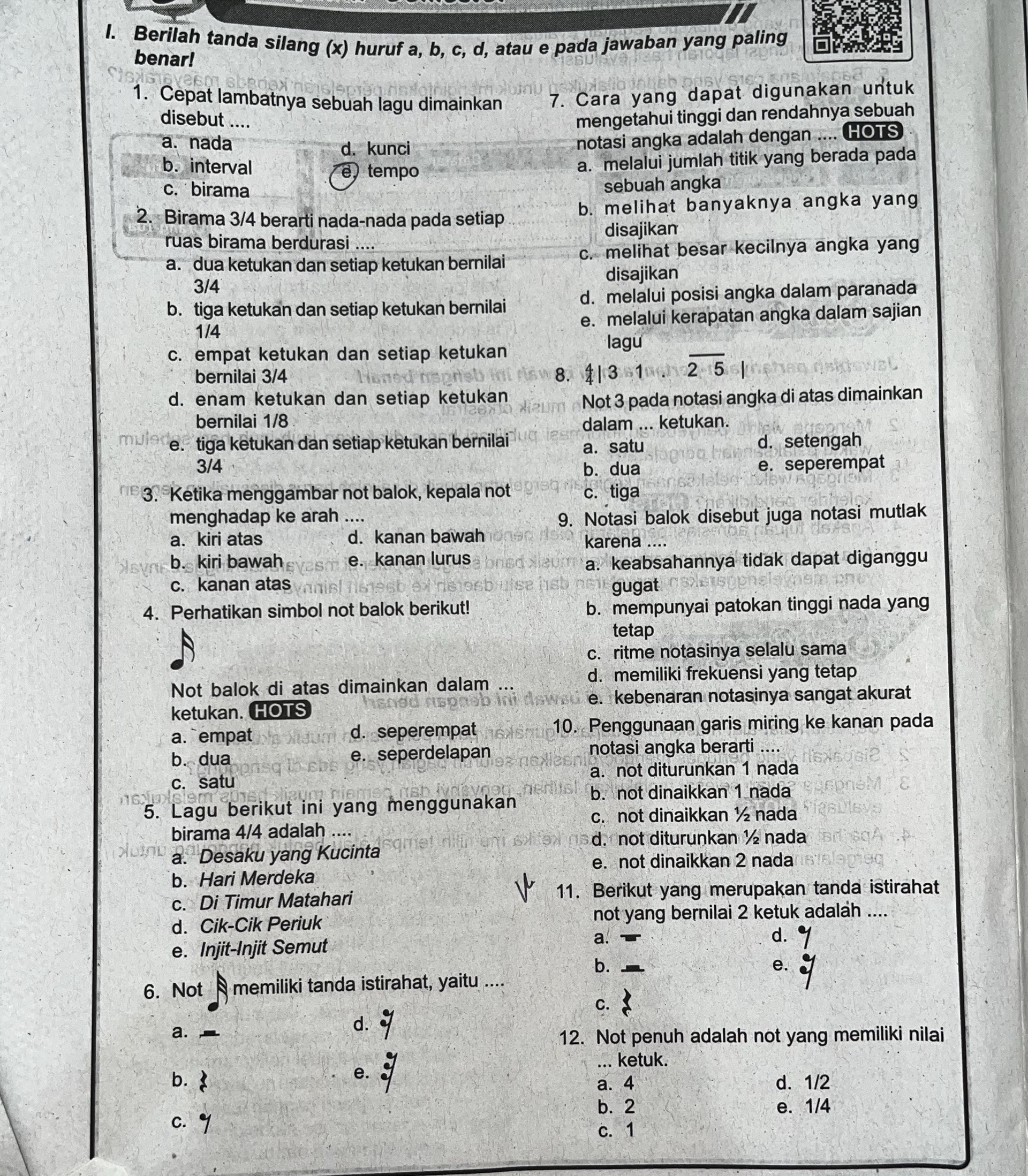 1. Berilah tanda silang (x) huruf a, b, c, | StudyX