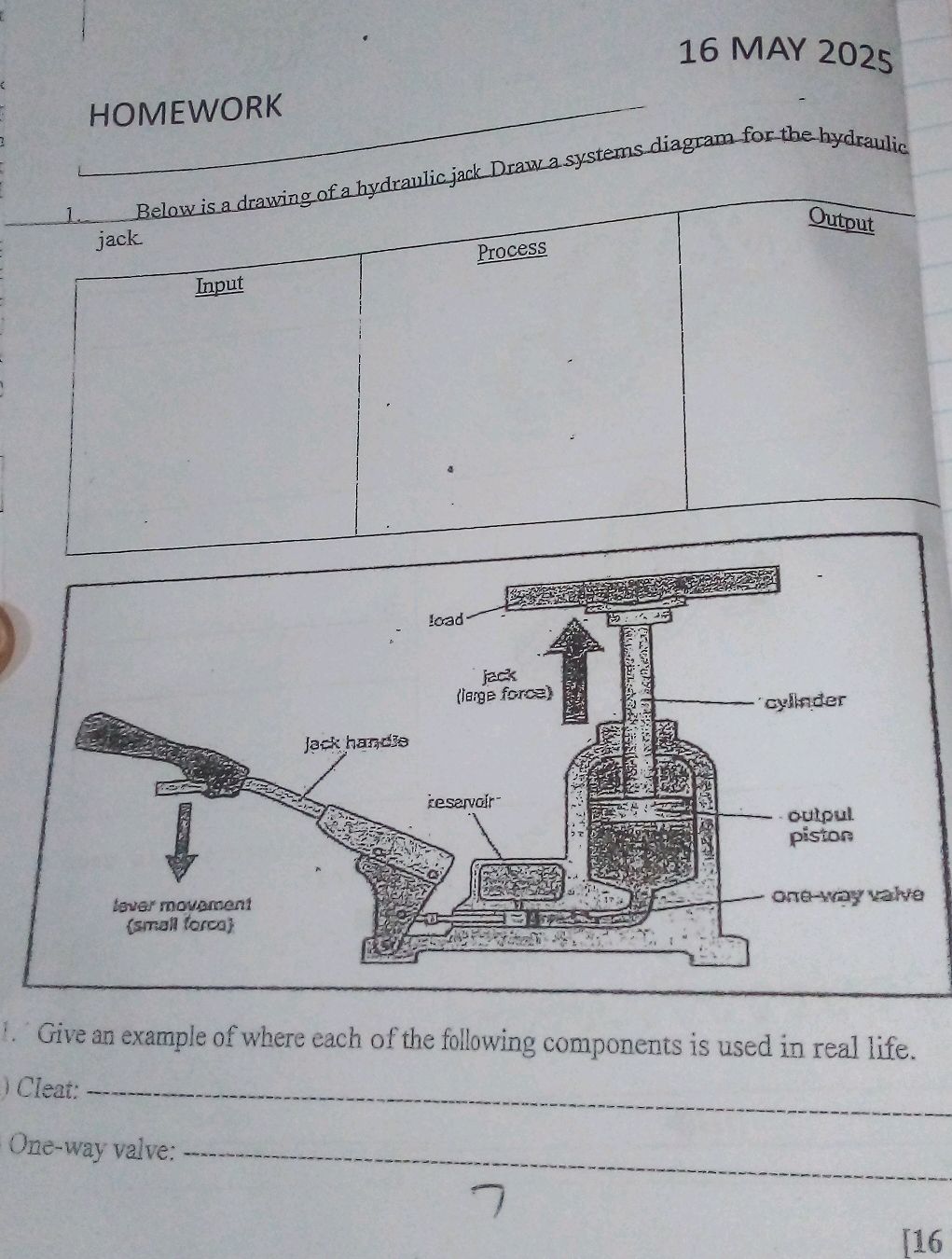 Below is a drawing of a hydraulic jack. Draw | StudyX