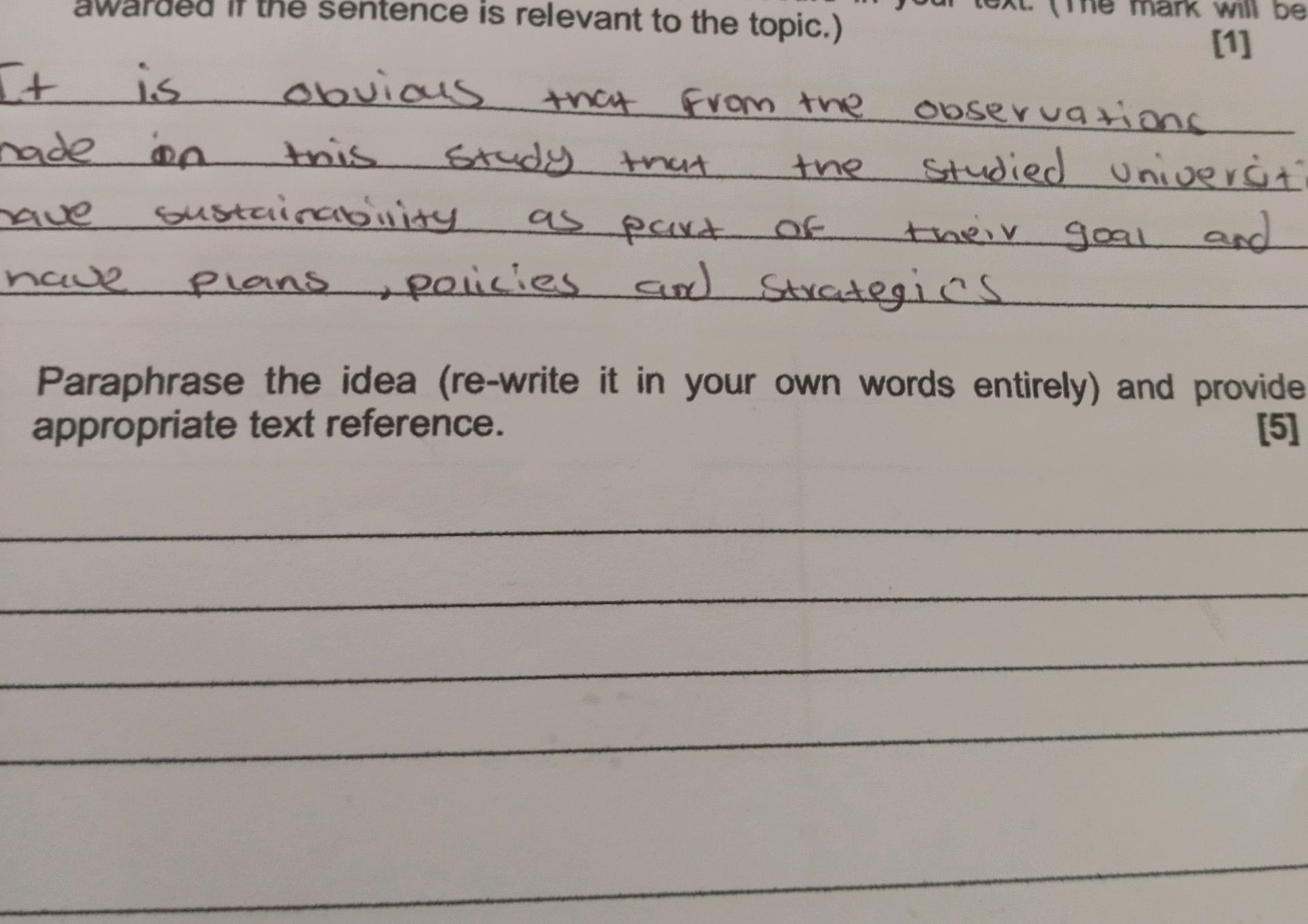 Paraphrase the idea (re-write it in your own | StudyX