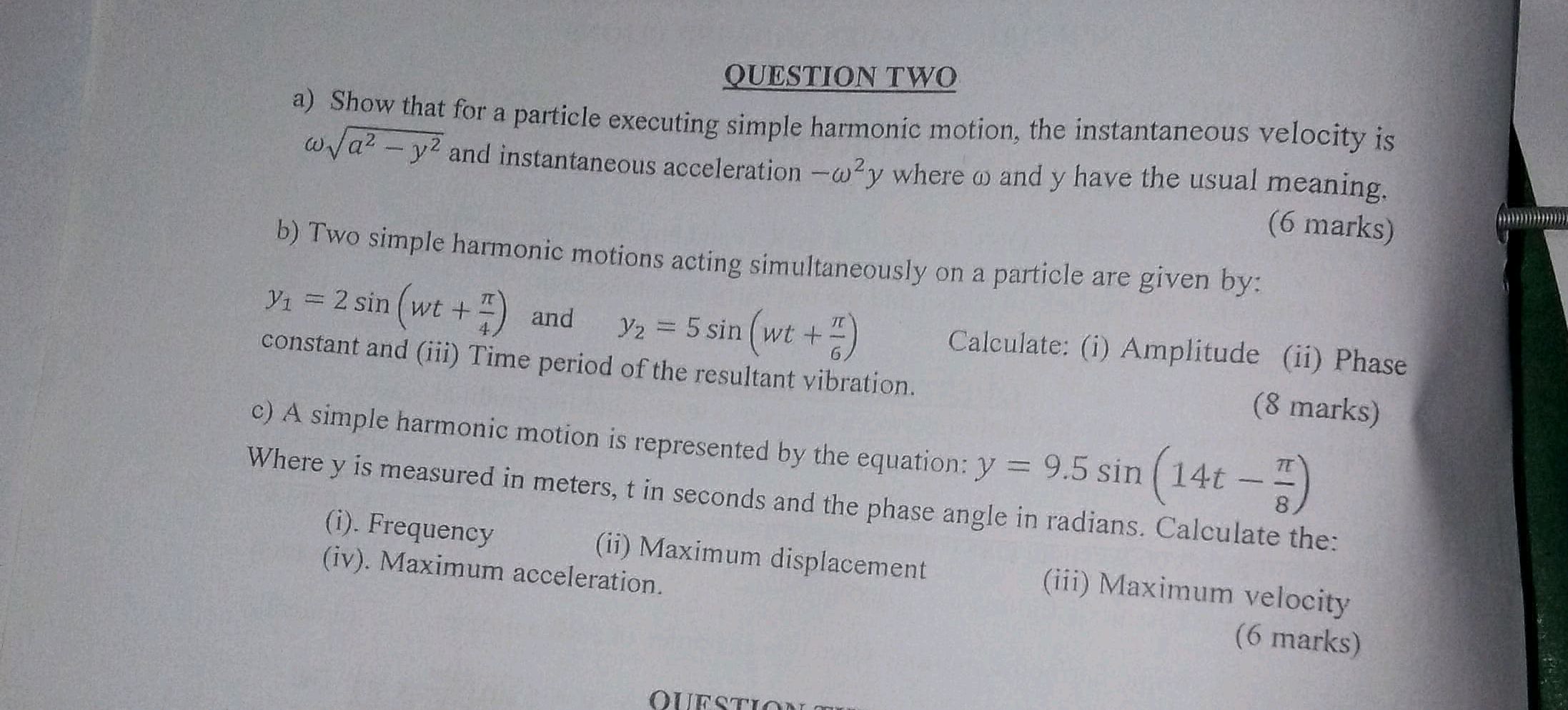a) Show that for a particle executing simple | StudyX