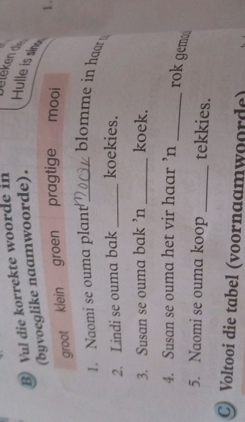 B Vul die korrekte woorde in (byvoeglike | StudyX