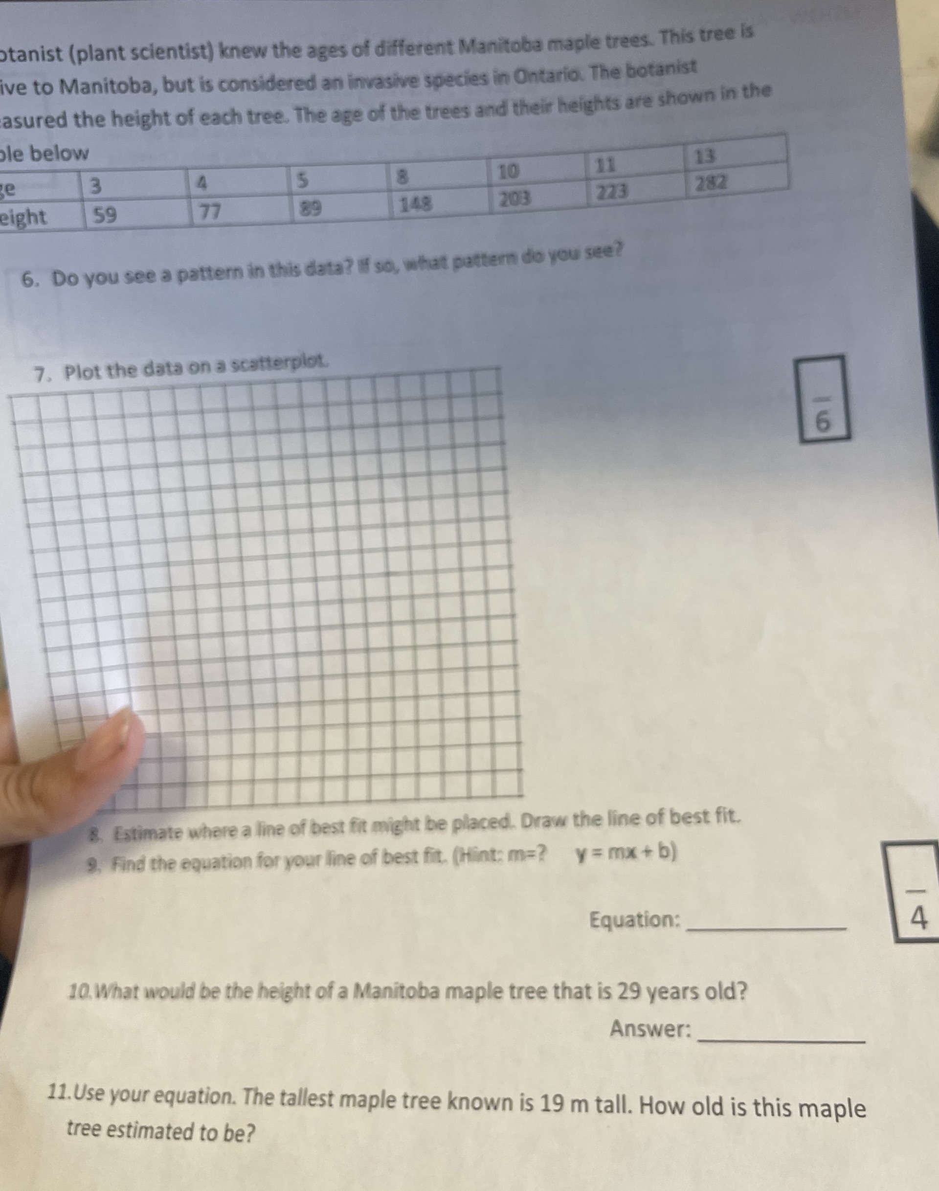 The age of the trees and their heights are | StudyX