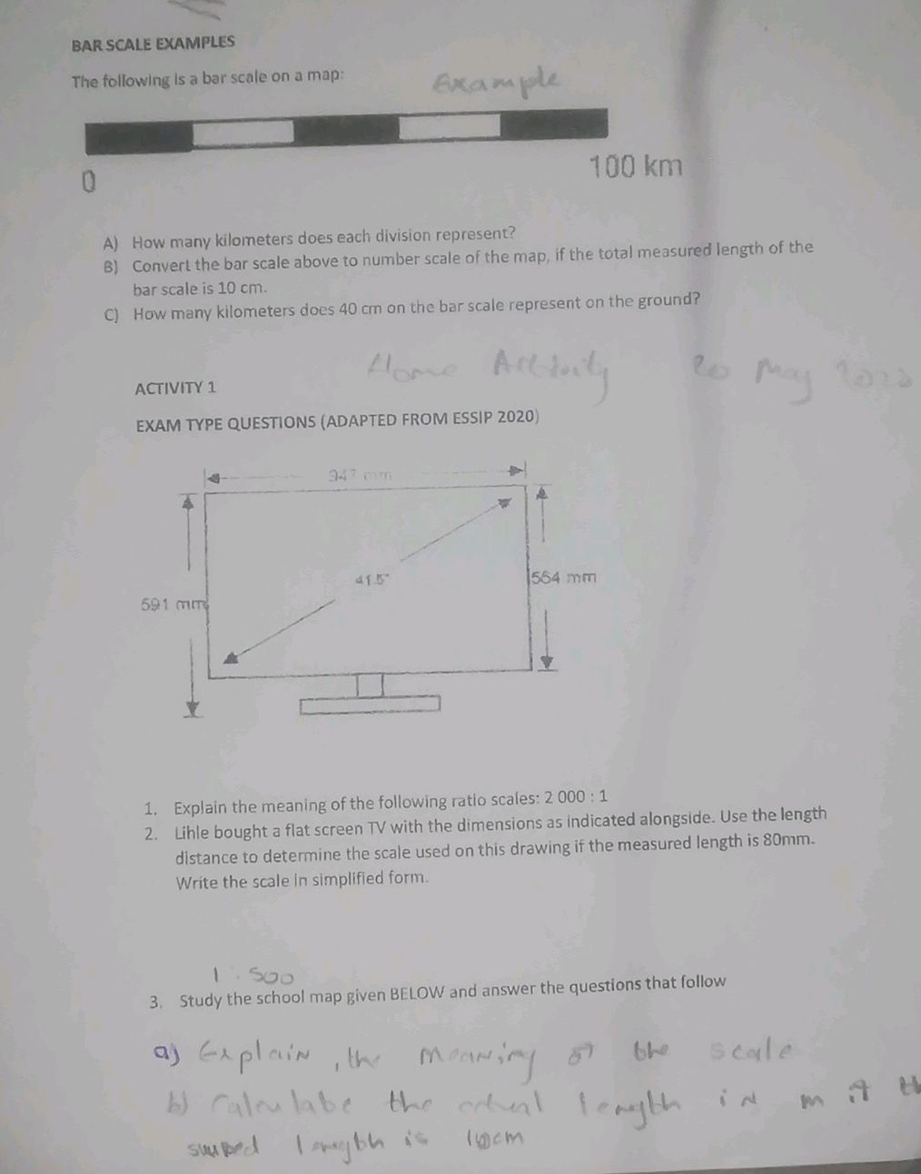 BAR SCALE EXAMPLES The following is a bar | StudyX