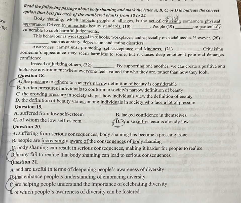 Read the following passage about body | StudyX