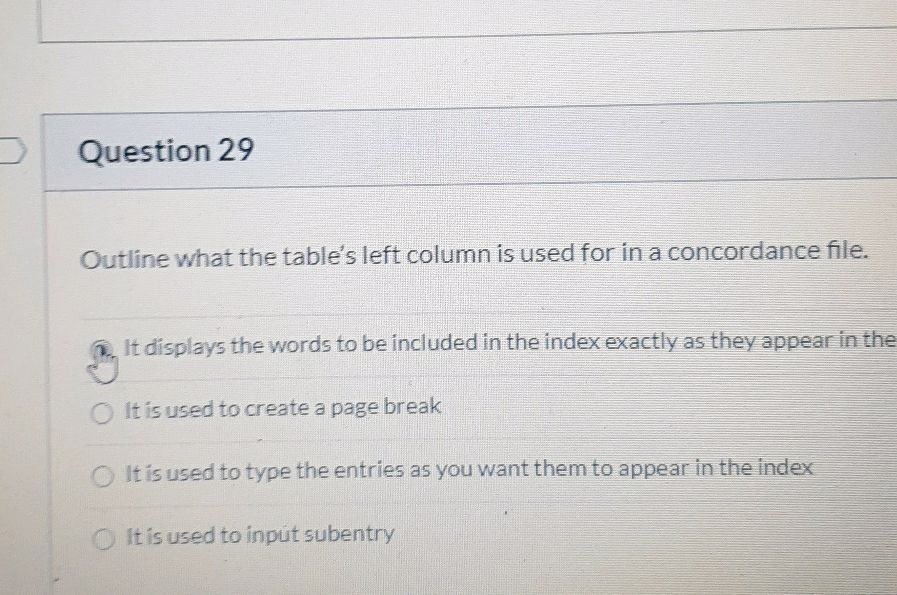 Outline what the table's left column is used