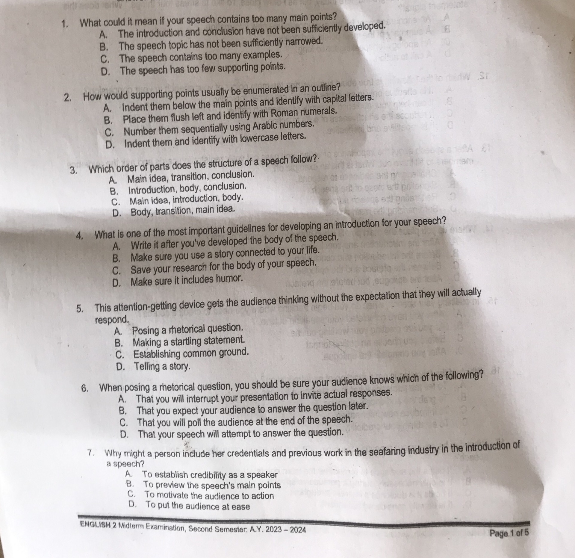 1. What could it mean if your speech | StudyX