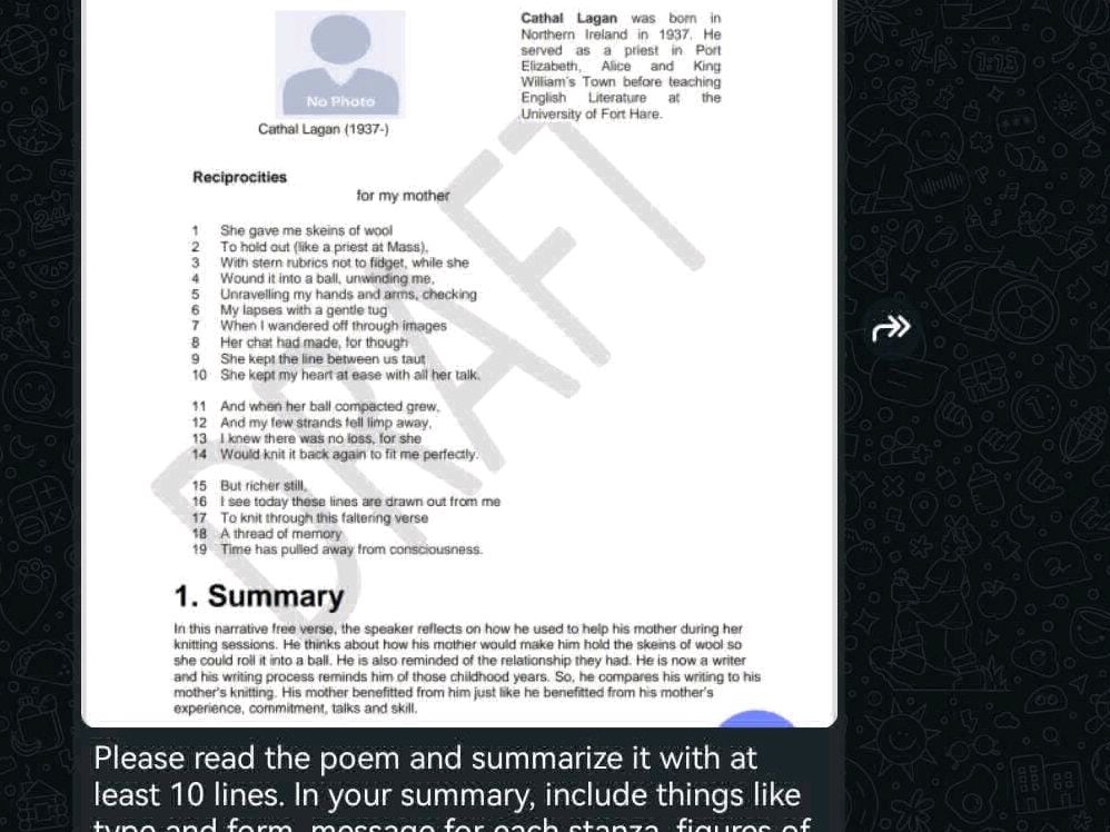 Please read the poem and summarize it with | StudyX