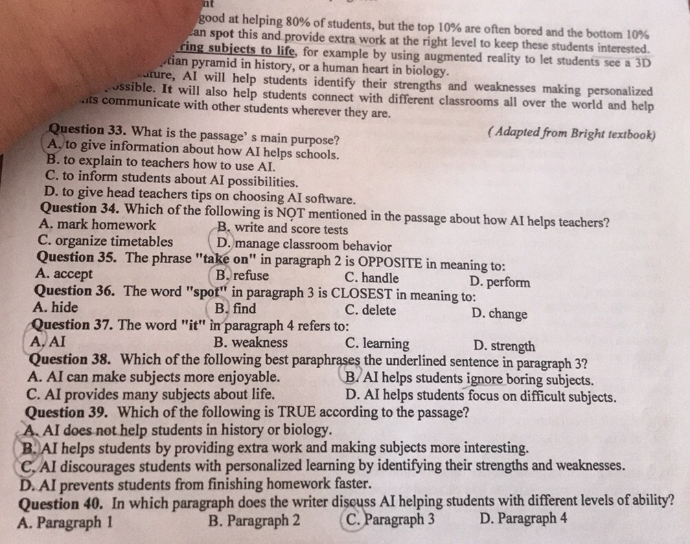 Question 33. What is the passage' s main | StudyX