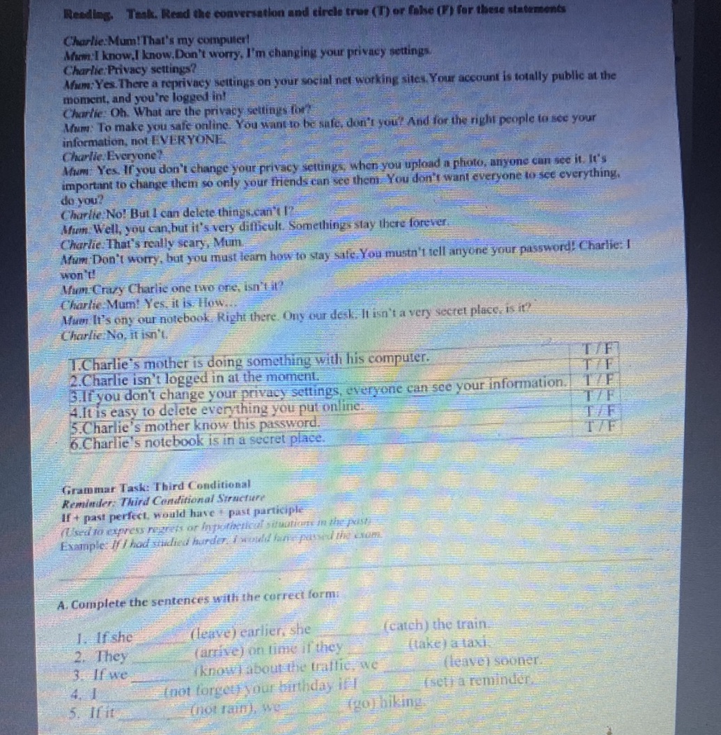 Reading. Task. Read the conversation and | StudyX