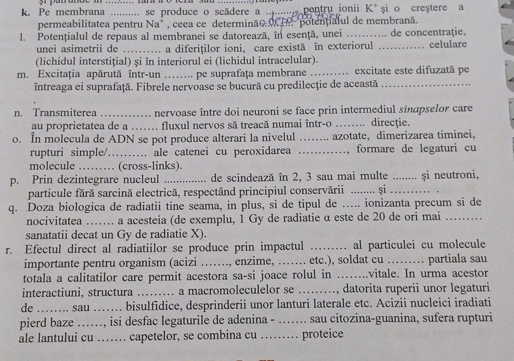 k. Pe membrana ...... se produce o scădere a | StudyX