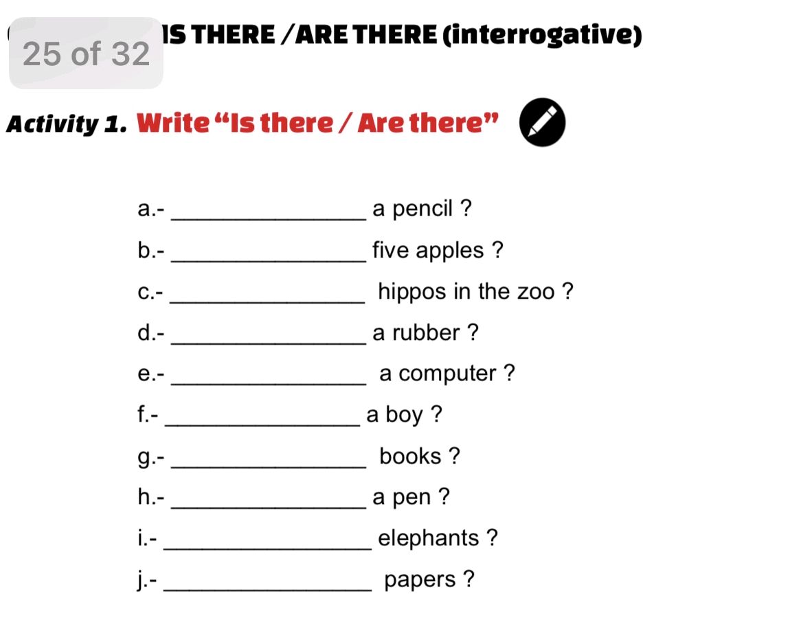 Activity 1. Write "Is there / Are there" | StudyX