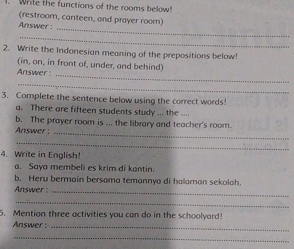 1. Write the functions of the rooms below! | StudyX