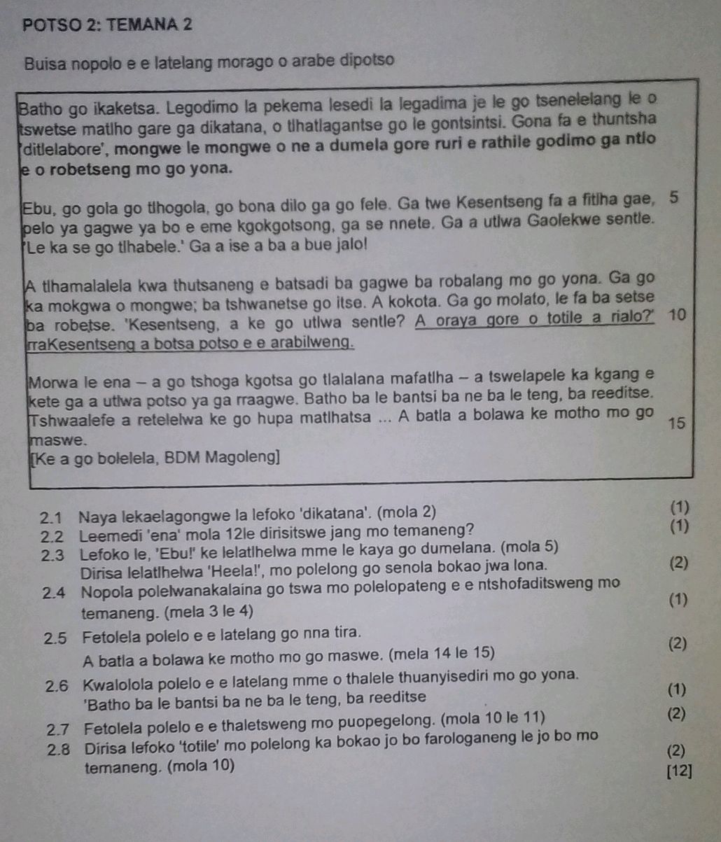 POTSO 2: TEMANA 2 Buisa nopolo e e latelang | StudyX