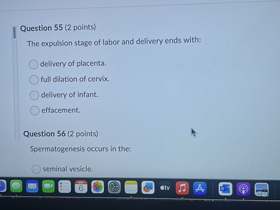 Question 55 (2 points) The expulsion stage | StudyX