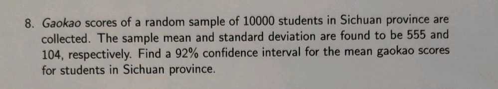 8. Gaokao scores of a random sample of 10000 | StudyX
