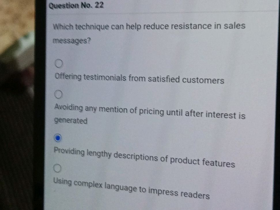 Which technique can help reduce resistance | StudyX