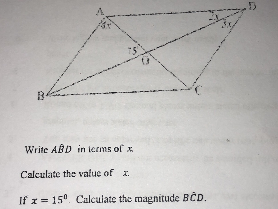 Write $ABD$ in terms of $x$. Calculate the | StudyX