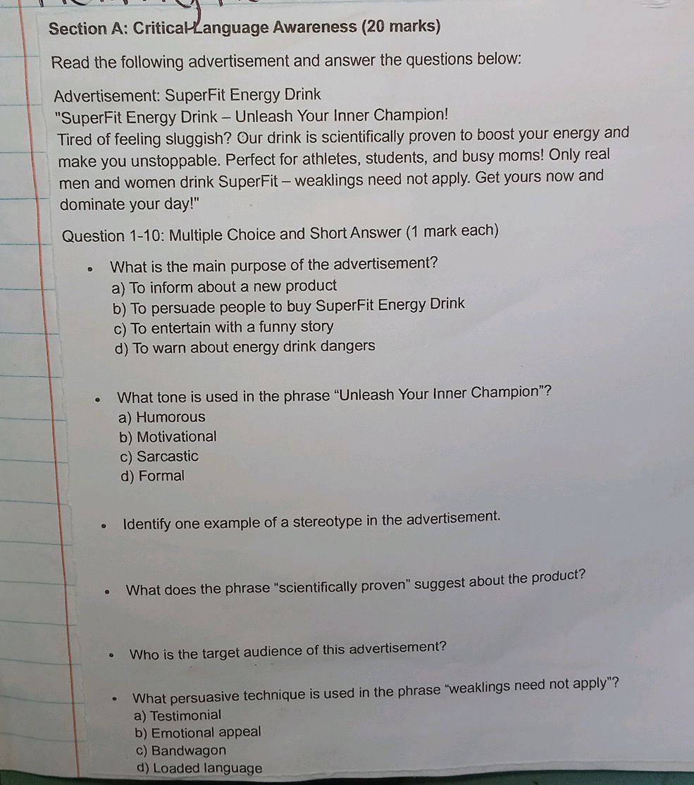 Section A: Critical Language Awareness (20 | StudyX