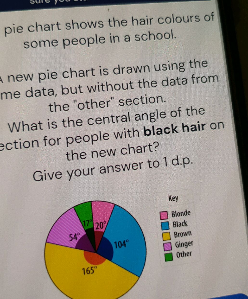 pie chart shows the hair colours of some | StudyX