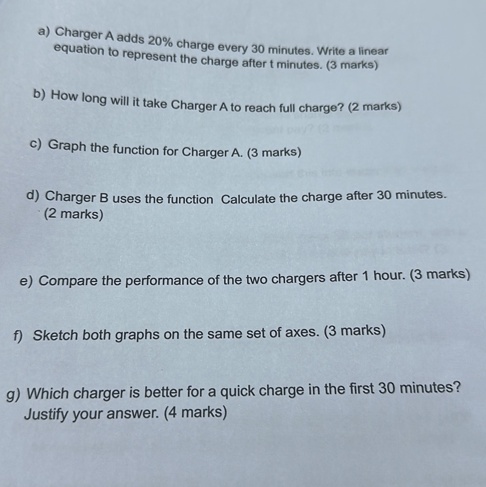a) Charger A adds 20% charge every 30 | StudyX
