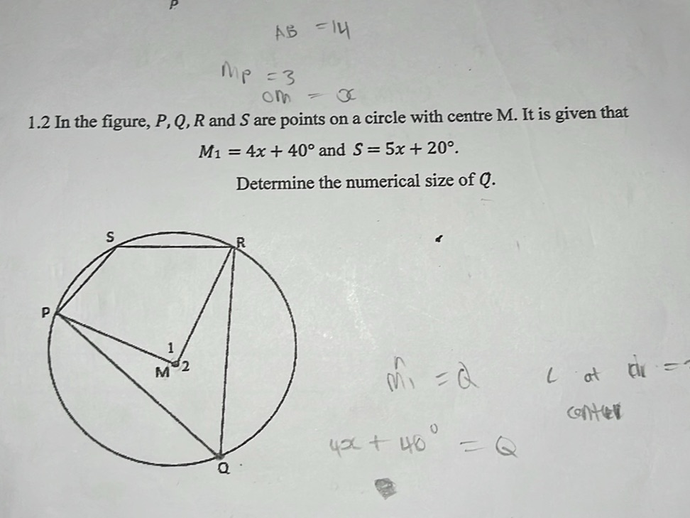1. 2 In the figure, P, Q, R and S are | StudyX