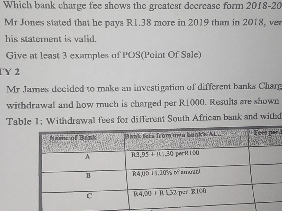Which bank charge fee shows the greatest | StudyX
