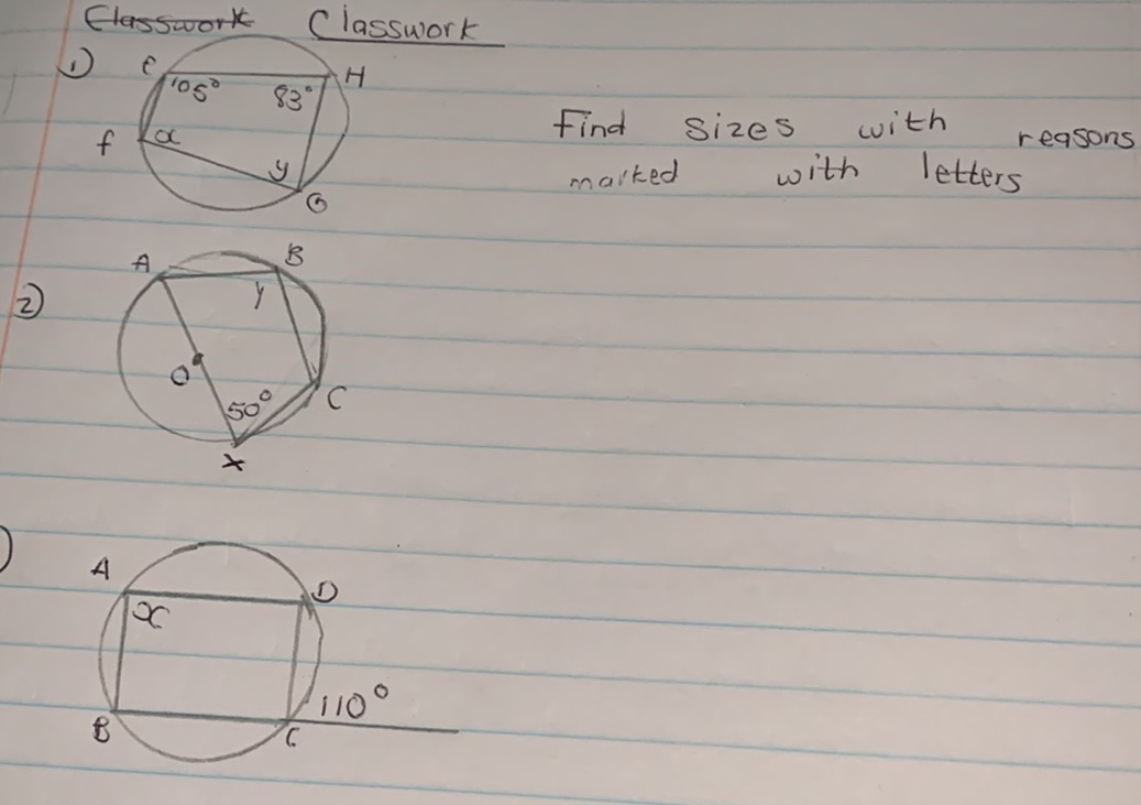 Find sizes with reasons marked with letters. | StudyX