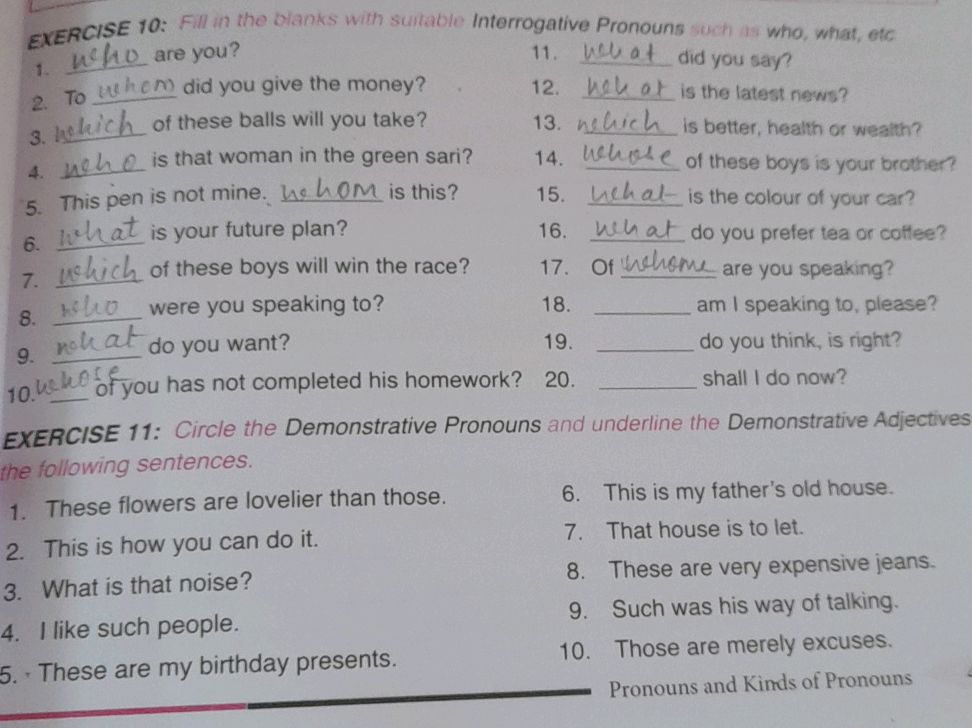 EXERCISE 10: Fill in the blanks with | StudyX