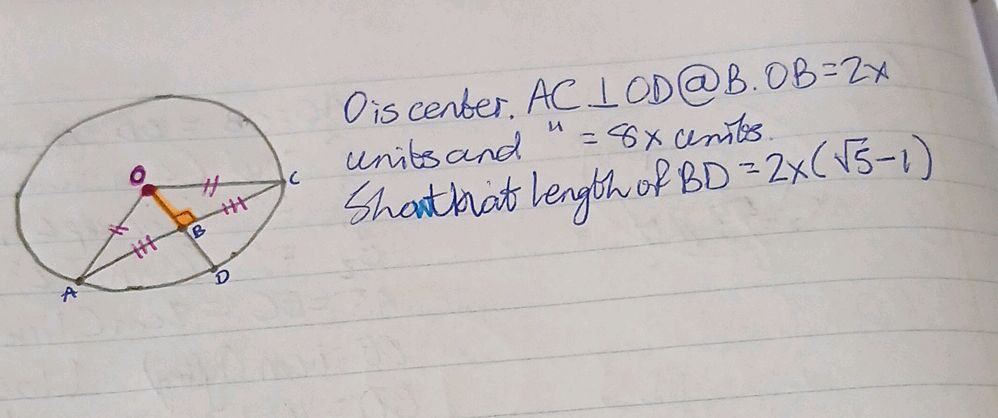 O is center. $AC OD @ B$. $OB = 2x$ units | StudyX