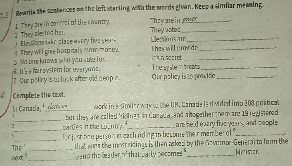 7.3 Rewrite the sentences on the left | StudyX