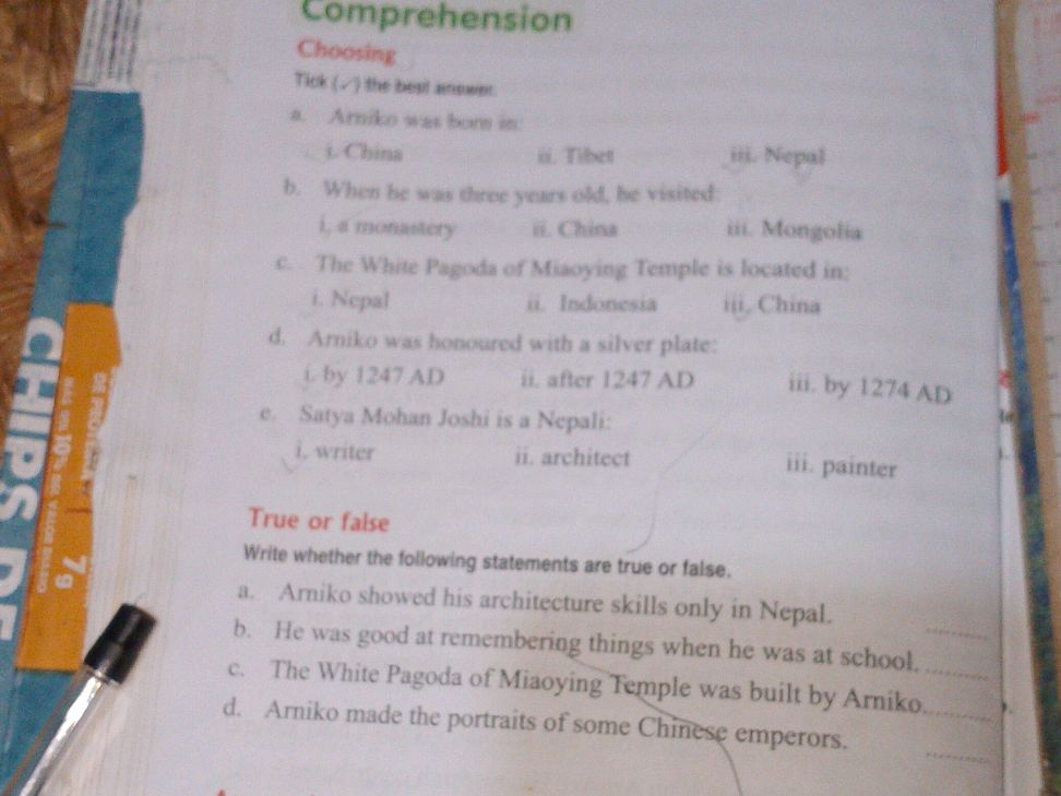 Choosing Tick ( ) the best answer. a. Arniko | StudyX