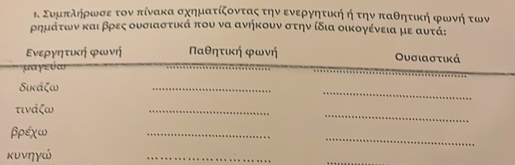 1. Συμπλήρωσε τον πίνακα σχηματίζοντας την | StudyX