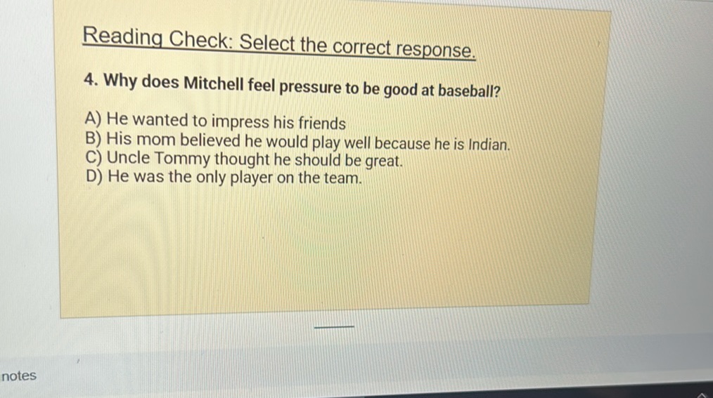 Reading Check: Select the correct response. | StudyX