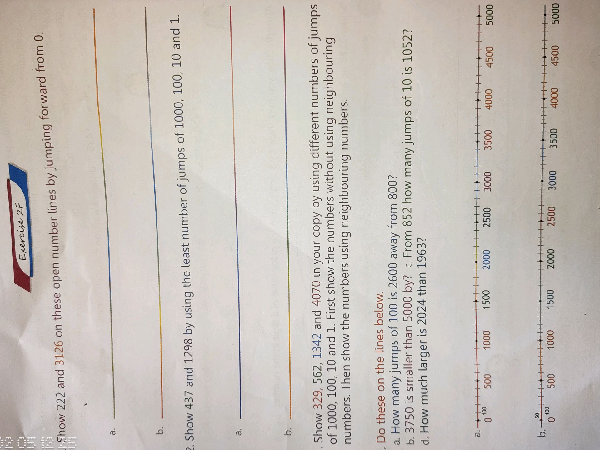Show 222 and 3126 on these open number lines | StudyX