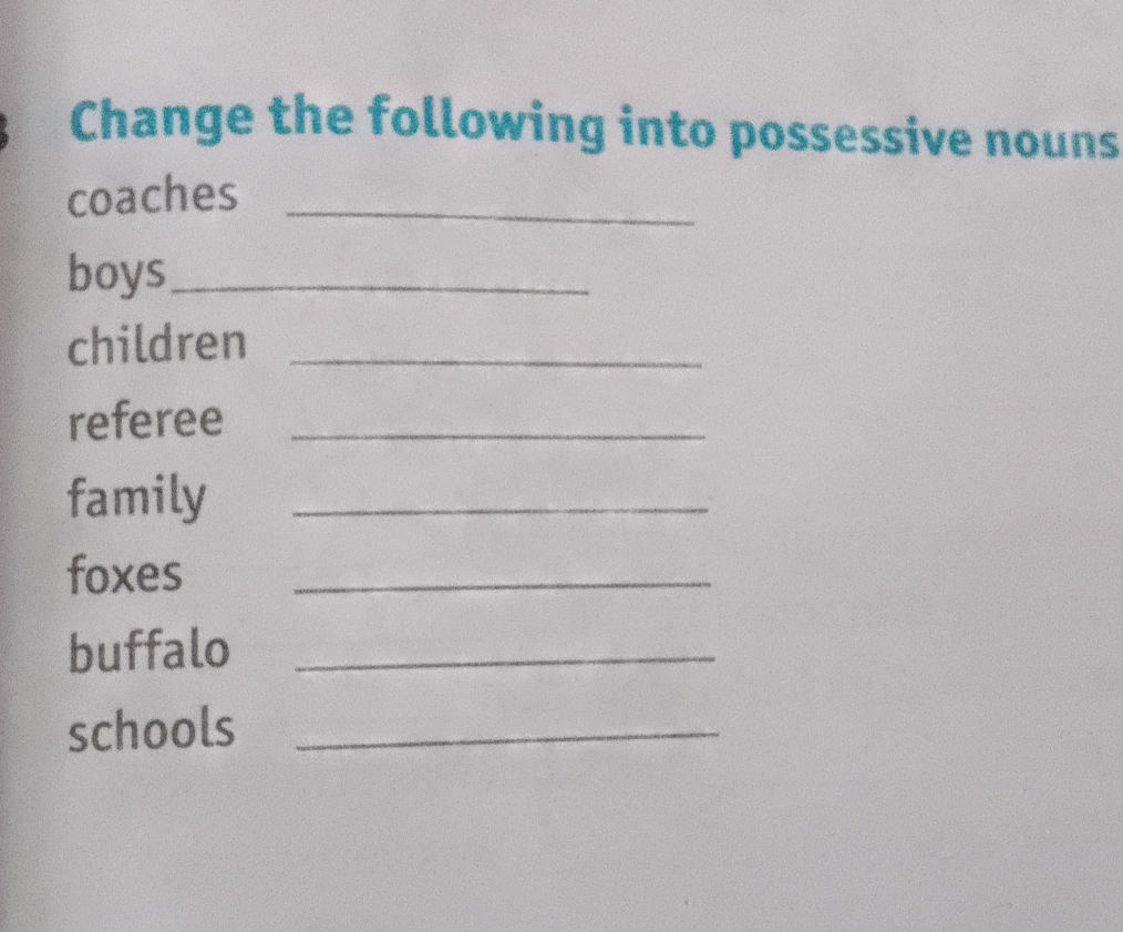 Change the following into possessive nouns | StudyX