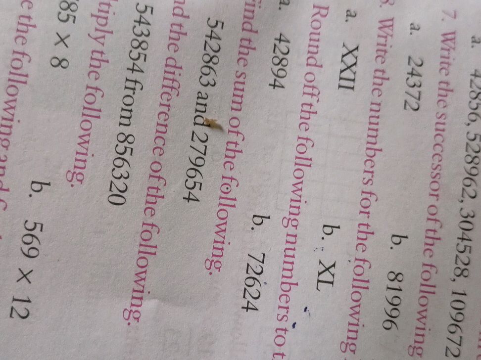 7. Write the successor of the following a. | StudyX