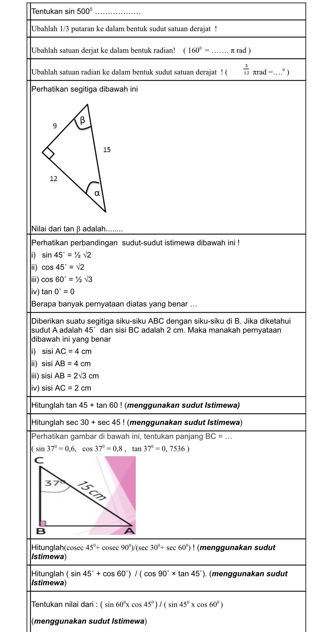 Tentukan sin 500° Ubahlah 1/3 putaran ke | StudyX