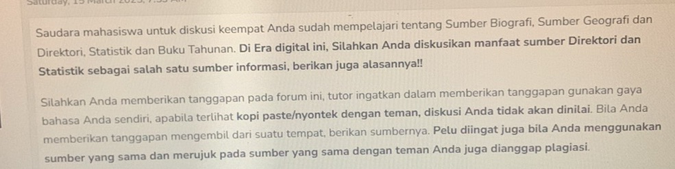Saudara mahasiswa untuk diskusi keempat Anda | StudyX