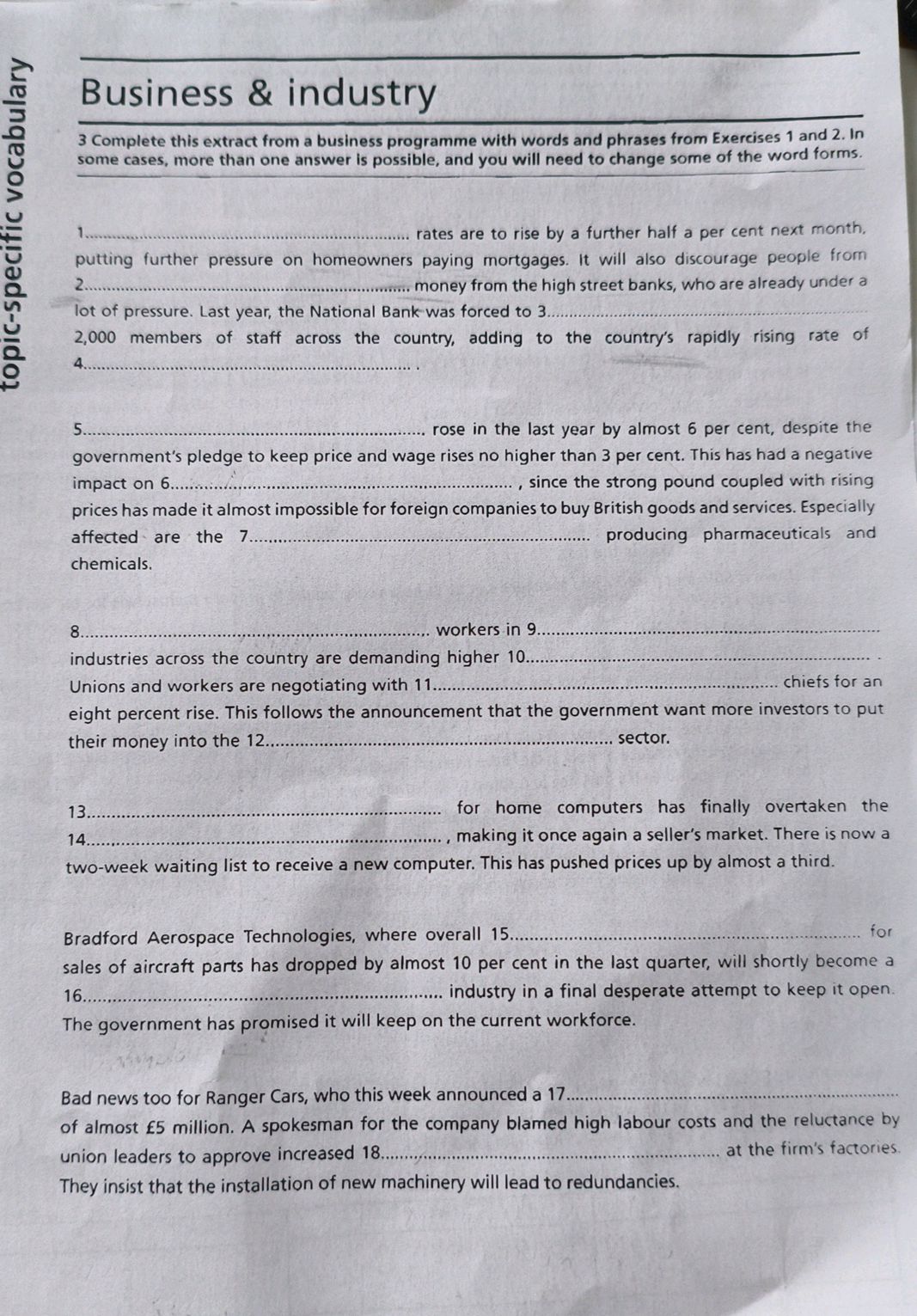 3 Complete this extract from a business | StudyX