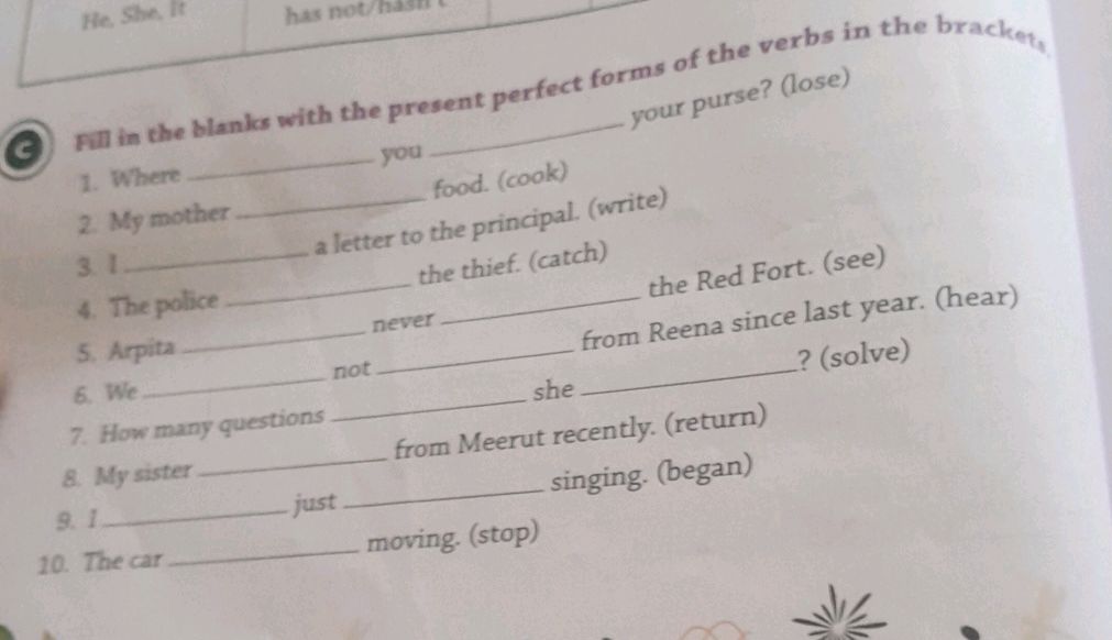 Fill in the blanks with the present perfect | StudyX