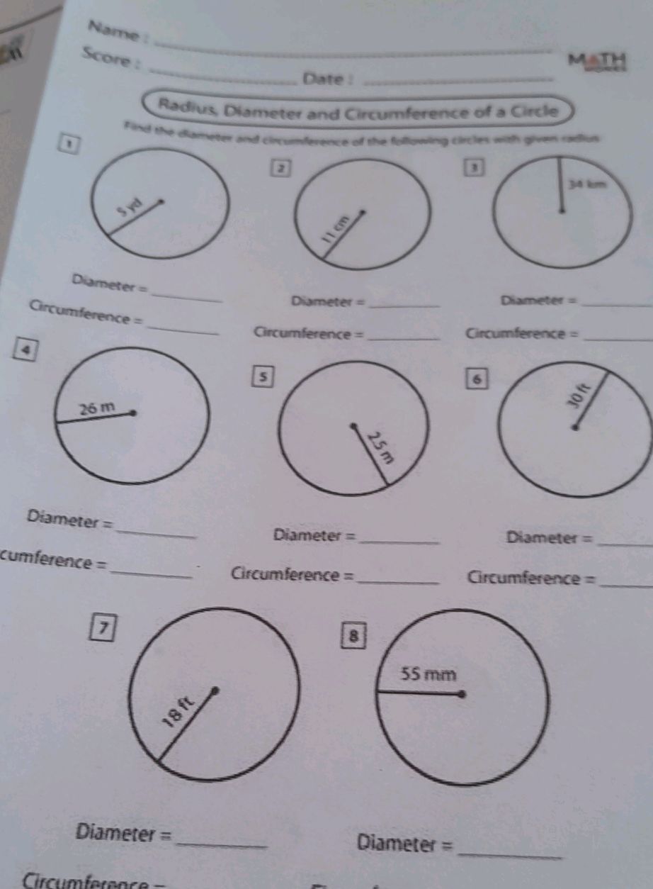 Radius, Diameter and Circumference of a | StudyX