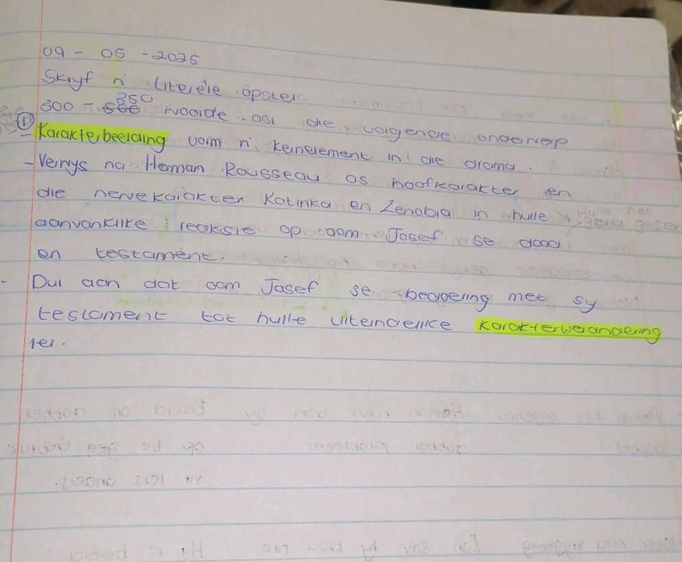 Skryf 'n literêre opstel van 300-350 woorde | StudyX