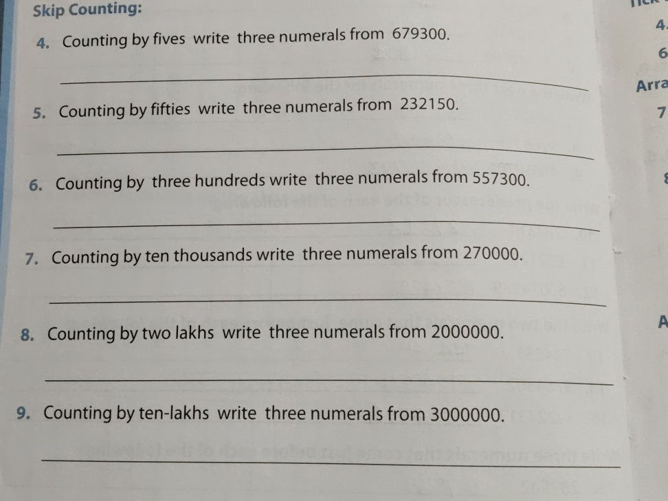 4. Counting by fives write three numerals | StudyX