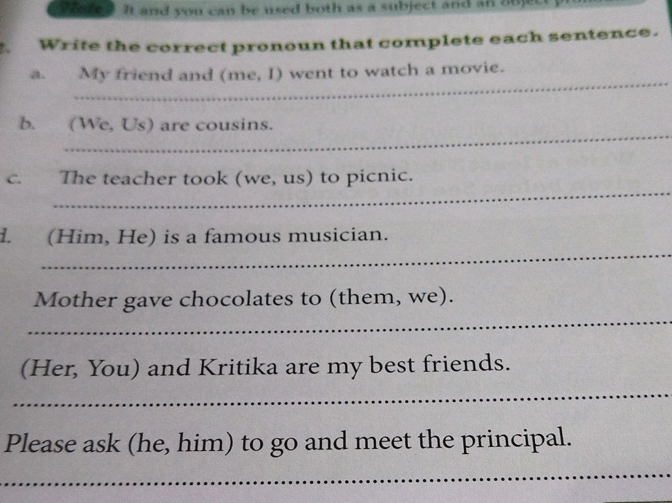 Write the correct pronoun that complete each | StudyX