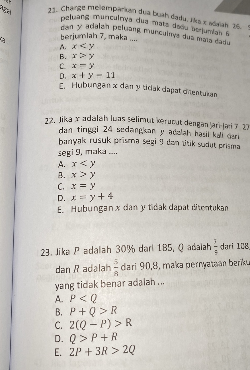 21. Charge melemparkan dua buah dadu. Jika x | StudyX