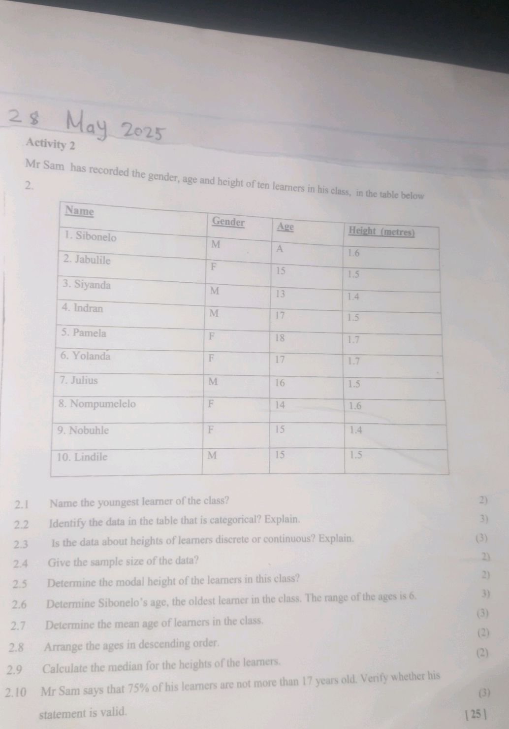 ```markdown 28 May 2025 Activity 2 Mr Sam | StudyX